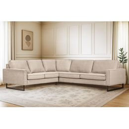 Ecksofa Home Affaire "Pinto, XXL, 250/290 cm, langer Schenkel, Ottomane", grau (hellgrau), B:290cm H:85cm T:250cm, Luxus-Microfaser in Lederoptik(100% Polyester);Cord (92% Polyester, 8% Polyamide), Sofas, Ecksofa, Cord, Chenille, Lederoptik, mit Keder, Metallf&uuml;&szlig;e, Wellenunterfederung