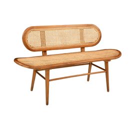 Sitzbank Sit, beige (natur, natur), B:141cm H:81cm T:50cm, Geflecht Rattan, Massivholz, Sitzb&auml;nke, Sitzbank, Sitz- und R&uuml;ckenfl&auml;che mit Rattangeflecht