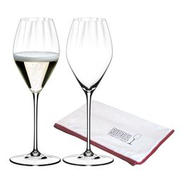 Champagnerglas "Champagnergl&auml;ser inklusive Poliertuch Performance 375 ml 2er Set transparent", bunt (transparent), Glas, RIEDEL THE WINE GLASS COMPANY, Trinkgef&auml;&szlig;e