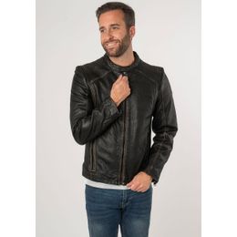 Lederjacke Mauritius "2Mgoji SF", Herren, Gr. XXL, schwarz (antique schwarz), Web, Obermaterial: 100% Schafsleder. Futter: 100% Baumwolle. &Auml;rmelfutter: 100% Polyester, unifarben, slim fit, eingesetzt abgesteppt, Jacken, mit markanten Ziern&auml;hten, Ziersteppung, Antik-Optik, Rei&szlig;verschluss