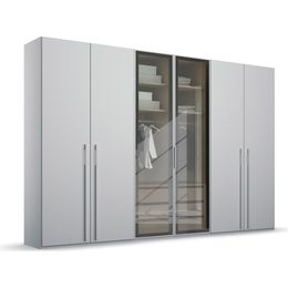 Dreht&uuml;renschrank Rauch "Kleiderschrank Schrank Garderobe W&auml;scheschrank SKAT SHINE", grau (seidengrau), B:301cm H:223cm T:63cm, Holzwerkstoff, Schr&auml;nke, Dreht&uuml;renschrank, hochwertiges Grauglas inkl. umfangreichem Zubeh&ouml;r MADE IN GERMANY