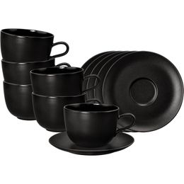 Tasse Seltmann Weiden "Milchkaffeetassen mit Untertassen Liberty Velvet Black 400 ml 6er Set schwarz", schwarz, 6 tlg., Porzellan, Trinkgef&auml;&szlig;e, Tasse