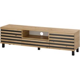 TV-Schrank Stolkom "Ankara", artisan eiche dekor, schwarz, B:166cm H:44cm T:40cm, Holzwerkstoff, Schr&auml;nke, 2 T&uuml;ren u. Schubkasten und 1 offenes Fach