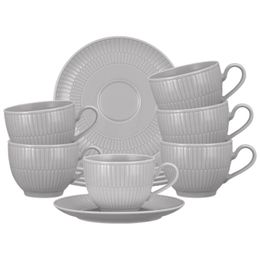 Tasse Seltmann Weiden "Kaffeetassen mit Untertassen Amina 250 ml 6er Set", grau (silbergrau), 12 tlg., Porzellan, Trinkgef&auml;&szlig;e, Tasse
