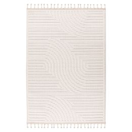Teppich Kayoom "Reef 225", beige (elfenbein), B:200cm H:9mm L:290cm, Polypropylen, Teppiche, Teppich, Kurzflor, Struktur, mit Fransen, Wohnzimmer