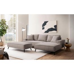 Sitzgruppe Home Affaire "TVINNU, Polsterecke L-Form, Schlaffunktion, mit Hocker", braun (hellbraun), B:275cm H:83cm T:173cm, Sitzm&ouml;bel-Sets, Set, stellbar zum Schlafsofa (Krokodilverbinder)