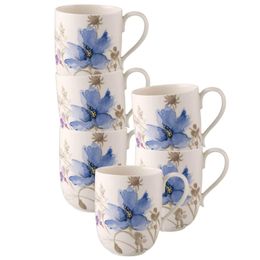 Villeroy & Boch Becher VILLEROY & BOCH "Latte Macchiato Becher Mariefleur Gris Basic 370 ml 6er Set bunt", bunt, 6 tlg., Porzellan, Trinkgef&auml;&szlig;e, Becher