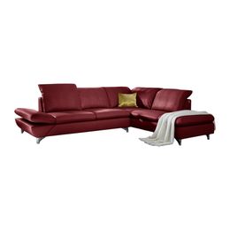 Ecksofa W.Schillig "Taoo, elegant und zeitlos, bequem, L-Form", rot (ruby rot z59), B:296cm H:84cm T:242cm, Longlife Xtra-Leder Z59: Glattleder mit modischer Pr&auml;gung. Hautst&auml;rke 0, 9 - 1, 1 mm, Sofas, Ecksofa, mit Sitziefenverstellung & Kopfteilverstellung