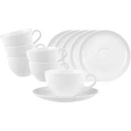 Villeroy & Boch Tasse VILLEROY & BOCH "Kaffeetasse mit Untertasse Anmut 6er Set 12er Set wei&szlig;", wei&szlig;, Porzellan, Trinkgef&auml;&szlig;e, Tasse