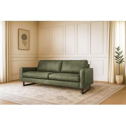 3-Sitzer Home Affaire "Maxi-Ausf&uuml;hrung Pinto, 236 cm, Cord, Chenille, Lederoptik", gr&uuml;n, B:236cm H:85cm T:97cm, Kunstleder (65% Polyester, 35% Lederfasern);Cord (92% Polyester, 8% Polyamide), Sofas, mit Keder, schwarze Metallf&uuml;&szlig;e, Wellenunterfederung