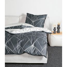 Wendebettw&auml;sche Janine "J. D. 87054", grau (grau anthrazit), B/L: 200cm x 200cm, 1 Stk., 2 Stk., Mako-Satin, B/L: 80cm x 80cm, 3 Stk., Mako-Satin, Obermaterial: 100% Baumwolle, Bettw&auml;sche, Wendebettw&auml;sche, Bettw&auml;sche aus Baumwolle mit grafischem Muster, Markenrei&szlig;verschluss