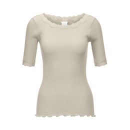 Madeleine Mode Kurzarmshirt MADELEINE "Shirt Shirt mit Spitze", Damen, Gr. 42, rosa (puderros&eacute;), Obermaterial: 93% Baumwolle CO. 7% Elasthan EL., Modern, normal, Shirts