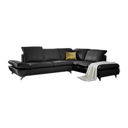 Ecksofa W.Schillig "Taoo, elegant und zeitlos, bequem, L-Form", schwarz (nachtschwarz z73), B:296cm H:84cm T:242cm, Longlife Xtra-Leder Z73: Naturwalkleder der Luxusklasse aus den erlesensten Rohh&auml;uten. Hautst&auml;rke 1, 1 &ndash; 1, 3 mm, Sofas, Ecksofa, mit Sitziefenverstellung & Kopfteilverstellung