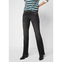 Bootcut-Jeans bonprix "Bootcut Jeans Mid Waist, Komfort-Stretch", Damen, Gr. 48, L-Gr, schwarz (schwarz denim used (l&auml;nge: lang)), Denim/Jeans, Obermaterial: 82% Baumwolle, 17% Polyester, 1% Elasthan, unifarben, slim fit lang, Jeans, Slim Fit Passform, aus Baumwollmischung mit Stretch-Anteil