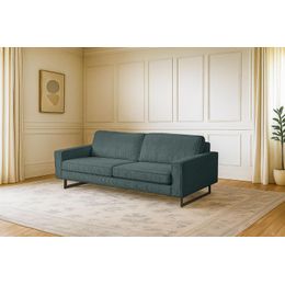 3-Sitzer Home Affaire "Maxi-Ausf&uuml;hrung Pinto, 236 cm, Cord, Chenille, Lederoptik", blau (azur), B:236cm H:85cm T:97cm, 92% Polyester, 8% Nylon, Sofas, mit Keder, schwarze Metallf&uuml;&szlig;e, Wellenunterfederung