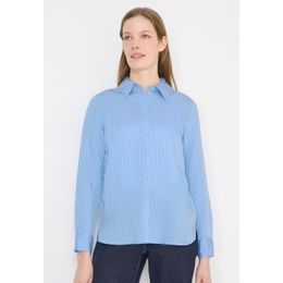 Langarmbluse Cecil, Damen, Gr. XL (44), fountain blau, Stoff, 85% Viskose, 15% Polyamid, unifarben, klassisch normal, V-Ausschnitt, B&uuml;ndchen, Blusen, mit gestreiftem Seersucker-Look