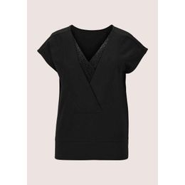 Madeleine Mode Kurzarmshirt MADELEINE "Shirt &Auml;rmelloses Shirt mit Strass-Steinen", Damen, Gr. 36, schwarz, Obermaterial: 100% Baumwolle CO., Modern, normal, V-Ausschnitt, Shirts