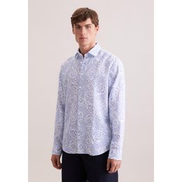 Leinenhemd Seidensticker "Schwarze Rose", Herren, Gr. L (42), normale &Auml;rmell&auml;ngen, blau, 100% Leinen, bedruckt, tailored fit, 2-Knopf-Manschette, Hemden, Shaped 1/1 Kentkragen Druck