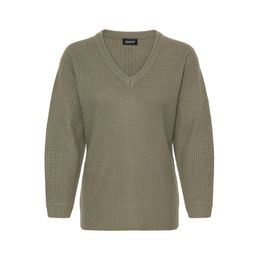 Strickfleece-Pullover oxmo "Strickpullover OXISANDIE LS", Damen, Gr. L, braun (mulled basil), Obermaterial: 50% Polyacryl PAN. 50% Polyacryl PAN recyc.., Pullover
