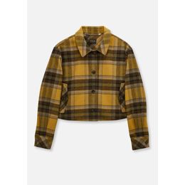 Madeleine Mode Outdoorjacke MADELEINE "Jacke Kurzes Shacket im Karodesign", Damen, Gr. 42, braun (korkbraun, honig), Obermaterial: 50% Polyester PES. 50% Wolle WO., Modern, Jacken Outdoorjacke