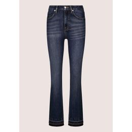Madeleine Mode Regular-fit-Jeans MADELEINE "Jeans Ausgestellte Jeans mit Strass-Deko und Fransen", Damen, Gr. 42, N + K Gr, blau (dunkelblau), Obermaterial: 99% Baumwolle CO. 1% Elasthan EL., Jeans
