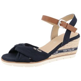 Keilsandalette Tom Tailor "Isabel", Damen, Gr. 36, navy, braun, Baumwolle, Lederimitat, Schuhe, Riemchensandale, Sommerschuh mit Logoschriftzug im Absatz