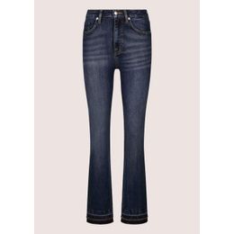 Madeleine Mode Regular-fit-Jeans MADELEINE "Jeans Ausgestellte Jeans mit Strass-Deko und Fransen", Damen, Gr. 40, N + K Gr, blau (dunkelblau), Obermaterial: 99% Baumwolle CO. 1% Elasthan EL., Jeans