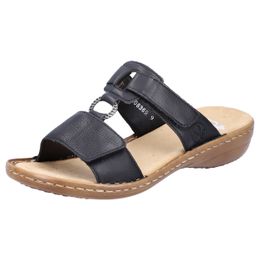 Pantolette Rieker, Damen, Gr. 37, schwarz, Lederimitat, unifarben, Schuhe Pantolette, Keilabsatz, Sommerschuh, Schlappen mit Schmuckring, Topseller