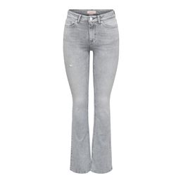 Bootcut-Jeans Only "ONLBLUSH MID WAIST FLARED DNM REA1099", Damen, Gr. S, L&auml;nge 30, light grau denim detail:destroy, Denim/Jeans, Obermaterial: 92% Baumwolle, 6% Elastomultiester, 2% Elasthan, ausgestellt lang, Jeans, mit dezentem Used-Look
