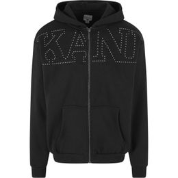 Kapuzenpullover Karl Kani "Karl Kani Herren KM234-014-2 KK Studded Retro OS Full Zip Hoodie", Herren, Gr. S, schwarz, 80% Baumwolle, 20% Polyester, unifarben, oversize, ohne Ausschnitt, Pullover Kapuzenpullover