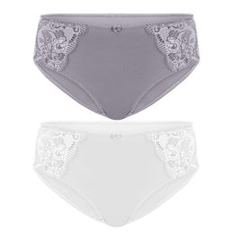 Slip SuSa "2er Pack Damen Slip Latina", Damen, Gr. 38, bunt (frosty lavender wei&szlig;), Obermaterial: 78% Polyamid PA. 16% Elasthan EL. 6% Baumwolle CO., Unterhosen Slip