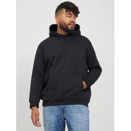 Jack & Jones PlusSize Kapuzensweatshirt "JJEBRADLEY SWEAT HOOD NOOS PLS", Herren, Gr. 6XL, schwarz, angeraute Sweatware, Obermaterial: 61% Polyester, 39% Baumwolle, JACK & JONES PLUSSIZE, unifarben, loose fit normal, Rundhals, Rippb&uuml;ndchen, Sweatshirts, mit Rippb&uuml;ndchen