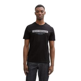 Rundhalsshirt Tom Tailor Denim, Herren, Gr. XL, schwarz (dunkel schwarz), Single Jersey, Obermaterial: 100% Baumwolle, unifarben, regular fit taillenbedeckt, Rundhals, Shirts Rundhalsshirt, mit verschiedenen Logo Prints