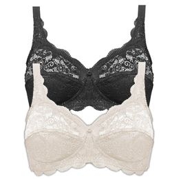 B&uuml;gelloser BH SuSa "2er Pack BH ohne B&uuml;gel Latina", Damen, Gr. 100, Cup B, bunt (champagner schwarz), Spitze, Obermaterial: 77% Polyamid PA. 15% Baumwolle CO. 8% Elasthan EL., BHs