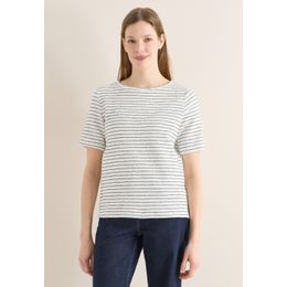 Rundhalsshirt Cecil, Damen, Gr. 3XL, vanillewei&szlig;, Web, 92% Baumwolle, 5% Polyester, 3% Elasthan, gestreift, comfort fit normal, U-Boot-Ausschnitt, abgesteppt, Shirts Rundhalsshirt, mit U-Boot-Ausschnitt