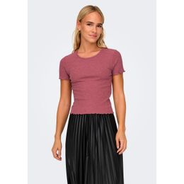 Rundhalsshirt Only "ONLEMMA S/S SHORT TOP NOOS JRS", Damen, Gr. XS (34), bunt (rose braun), Jersey, Obermaterial: 65% Polyester, 30% Viskose, 5% Elasthan, unifarben, regular fit kurz, Rundhals, gewellter Abschluss, Shirts Rundhalsshirt, Rundhals, modisch, regular fit, gewellter Abschluss, unifarben