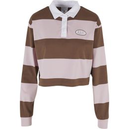 Longsleeve Karl Kani "Karl Kani Karl Kani Woven Signature Crop Striped Rugby LS", Damen, Gr. XXS, rose, taupe, wei&szlig;, 100% Baumwolle, bedruckt, normal, amerikanischer Ausschnitt, Shirts