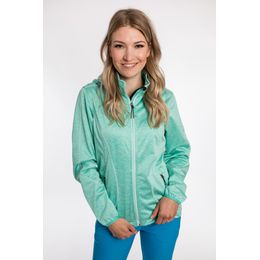 Softshelljacke DEPROC Active "JOSEPHIN PEAK WOMEN", Damen, Gr. 36 (S), blau (t&uuml;rkis), 100% Polyester, tailliert, gerader Abschluss mit Windstopper,mit verstellbarem Klettverschluss, Jacken Sportbekleidung Outdoorbekleidung Softshelljacke &Uuml;bergangsjacke, mit abnehmbarer Kapuze