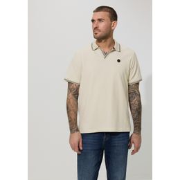Poloshirt Street One MEN, Herren, Gr. M (40), sandwei&szlig;, Web, 50% Baumwolle, 48% Polyester, 2% Elasthan, unifarben, normal normal, hoch geschlossener Ausschnitt, abgesteppt, Shirts, im soften Baumwoll-Mix