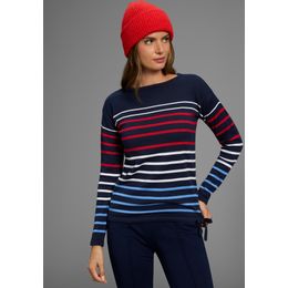Streifenpullover Laura Scott, Damen, Gr. 32/34, blau (marine gestreift), Feinstrick, Obermaterial: 50% Baumwolle, 50% Polyacryl, gestreift, figurumspielend h&uuml;ftlang, Rundhals, Strickkante, Pullover Streifenpullover, Feinstrickpullover mit Rundhalsausschnitt und Bindeband