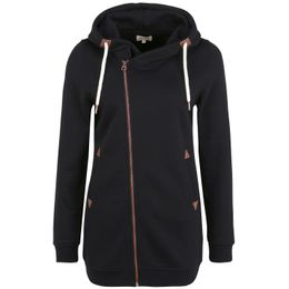 Kapuzensweatjacke oxmo "Kapuzensweatjacke OXVicky", Damen, Gr. XS, schwarz, Obermaterial: 80% Polyester PES. 20% Baumwolle CO., Sweatjacken