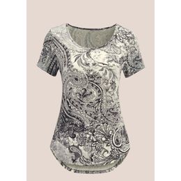 Madeleine Mode Kurzarmshirt MADELEINE "Shirt Sommerliches Shirt mit Alloverprint", Damen, Gr. 36, grau (grau, wollwei&szlig;), Obermaterial: 95% Viskose CV. 5% Elasthan EL., Modern, schmal, U-Boot-Ausschnitt, Shirts
