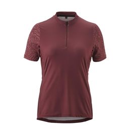 Radtrikot Gonso "Adventure Jersey Halfzip W", Damen, Gr. 42, rot (rotbraun), 88% Polyester (recycelt), 12% Elasthan, Rundhals, Trikots, Damen Fahrradtrikot kurzarm, R&uuml;ckentasche mit RV, Quick-Dry, Slim Fit