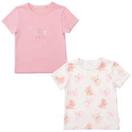 T-Shirt STACCATO, M&auml;dchen, Gr. 92/98, nature mel aop, deep rose, Single Jersey, Obermaterial: 95% Baumwolle, 5% Elasthan. Obermaterial 2: 50% Baumwolle, 45% Elasthan, 5% Polyester, bedruckt, normal h&uuml;ftbedeckend, Rundhals, Shirts T-Shirt, 2er Pack, bedruckt und mit Schmetterlings-Muster, f&uuml;r Girls