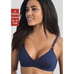Bralette-BH Petite Fleur, Damen, Gr. 70, Cup B, blau (marine, wei&szlig;), Jersey, Obermaterial: 95% Baumwolle, 5% Elasthan, Basic, BHs BH-Set Bralette B&uuml;gelloser-BH, ohne B&uuml;gel, Baumwollqualit&auml;t, Packung