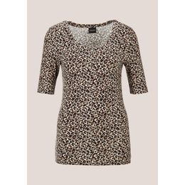 Madeleine Mode Kurzarmshirt MADELEINE "Shirt Halbarmshirt mit Animal-Print", Damen, Gr. 36, schwarz (caramel, schwarz), Obermaterial: 95% Viskose CV. 5% Elasthan EL., Modern, normal, Shirts