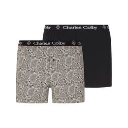 Boxershorts CHARLES COLBY "2er Pack Boxershorts LORD PALLONY", Herren, Gr. XL, grau (grau schwarz), Obermaterial: 84% Baumwolle CO. 11% Polyester COOLMAX PES(Coolmax). 5% Elasthan EL., Unterhosen