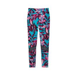 Madeleine Mode Leggings MADELEINE "Leggings Leggings mit Leo-Print und Mesheins&auml;tzen", Damen, Gr. 40, N-Gr, blau (t&uuml;rkis, multicolor), Obermaterial: 92% Polyester PES. 8% Elasthan EL., Hosen Leggings