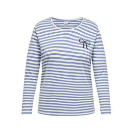 Langarmshirt Only CARMAKOMA "CARBODIL L/S O-NECK BLOUSE JRS", Damen, Gr. M, riviera stripes:cloud dancer, emb. bow, Jersey, Obermaterial: 63% Polyester, 33% Baumwolle, 4% Elasthan, gestreift, regular fit normal, Rundhals, Shirts Langarmshirt, Materialmix, regular fit
