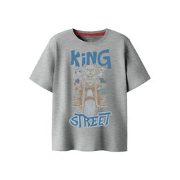 T-Shirt name it "NKMBENT SS NREG TOP BOX", Jungen, Gr. 146/152, grau melange, Jersey, Obermaterial: 100% Baumwolle, bedruckt, normal normal, Rundhals, Shirts T-Shirt